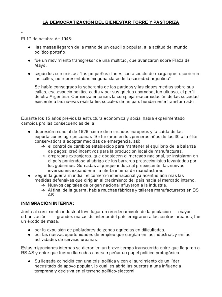 La Democratización Del Bienestar Torre y Pastoriza | PDF | Jubilación ...