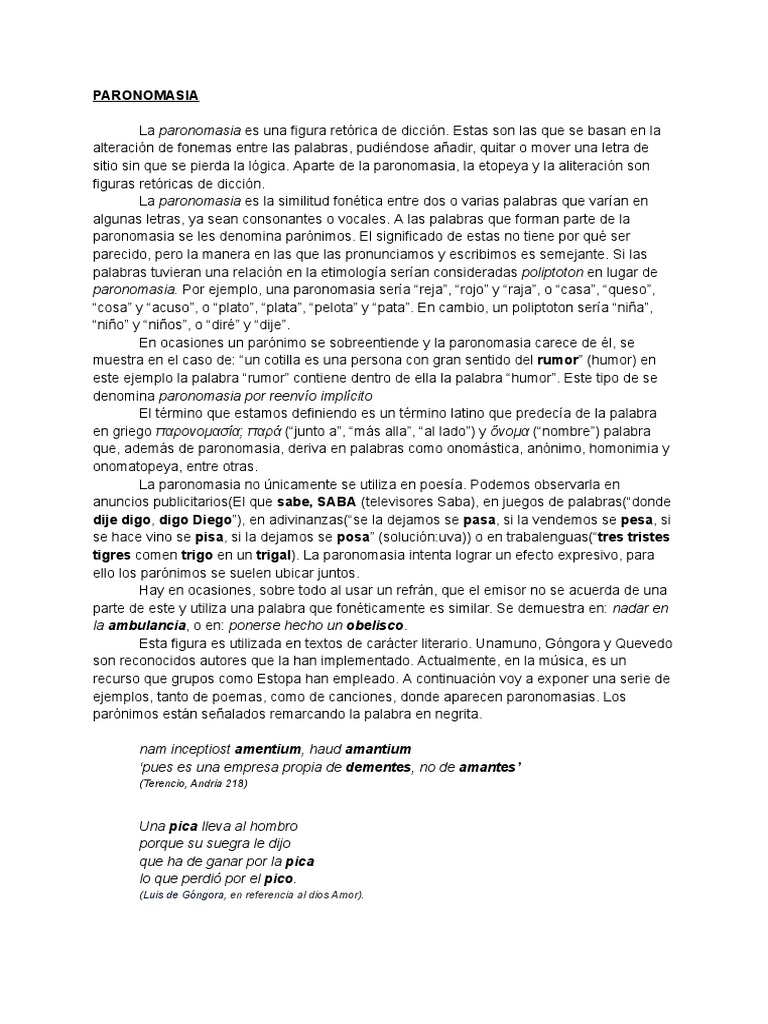 Paronomasia: Ejemplos y Usos Literarios | PDF