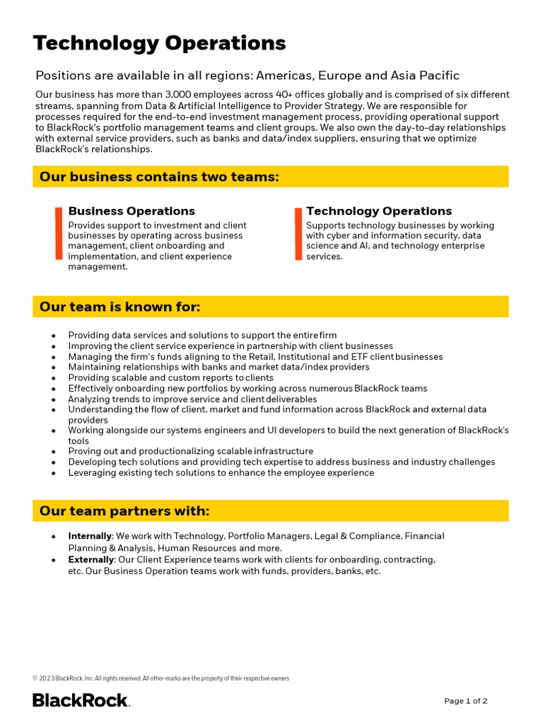 BlackRock 2023-2024 Technology Operations Job Description | PDF | Black ...