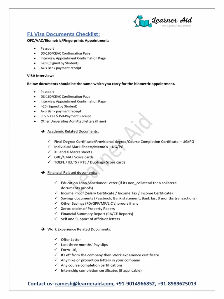 F1 Visa Documents Checklist FALL 2023 LA | PDF