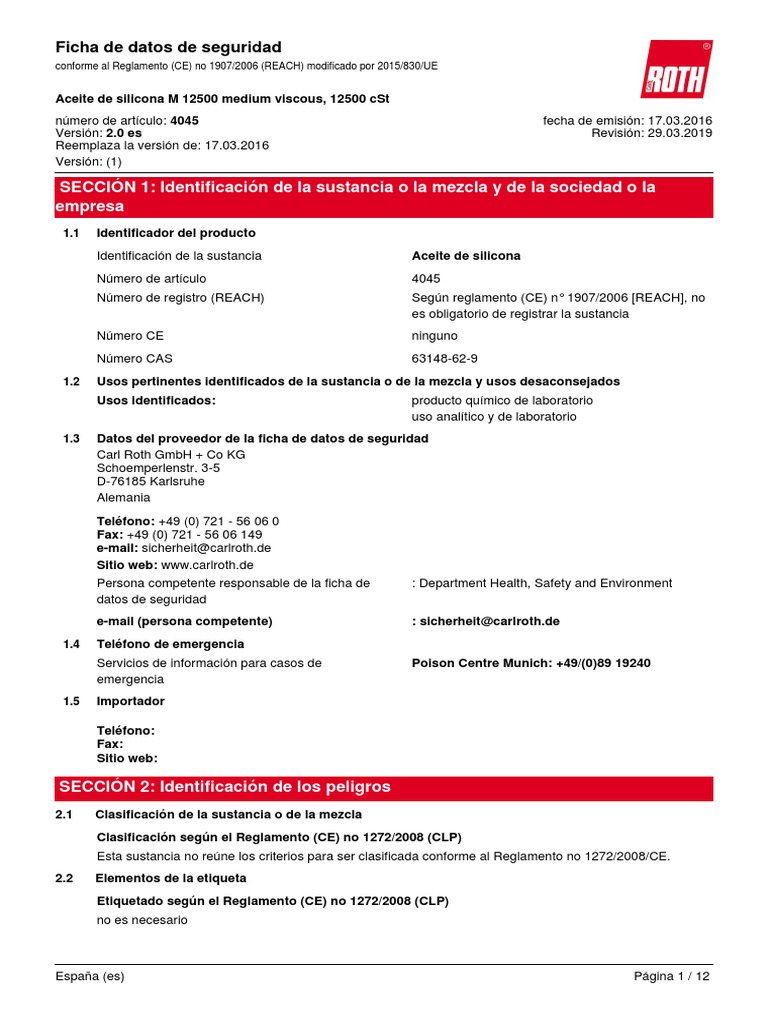 Aceite de Silicona 12500 (Español) | PDF