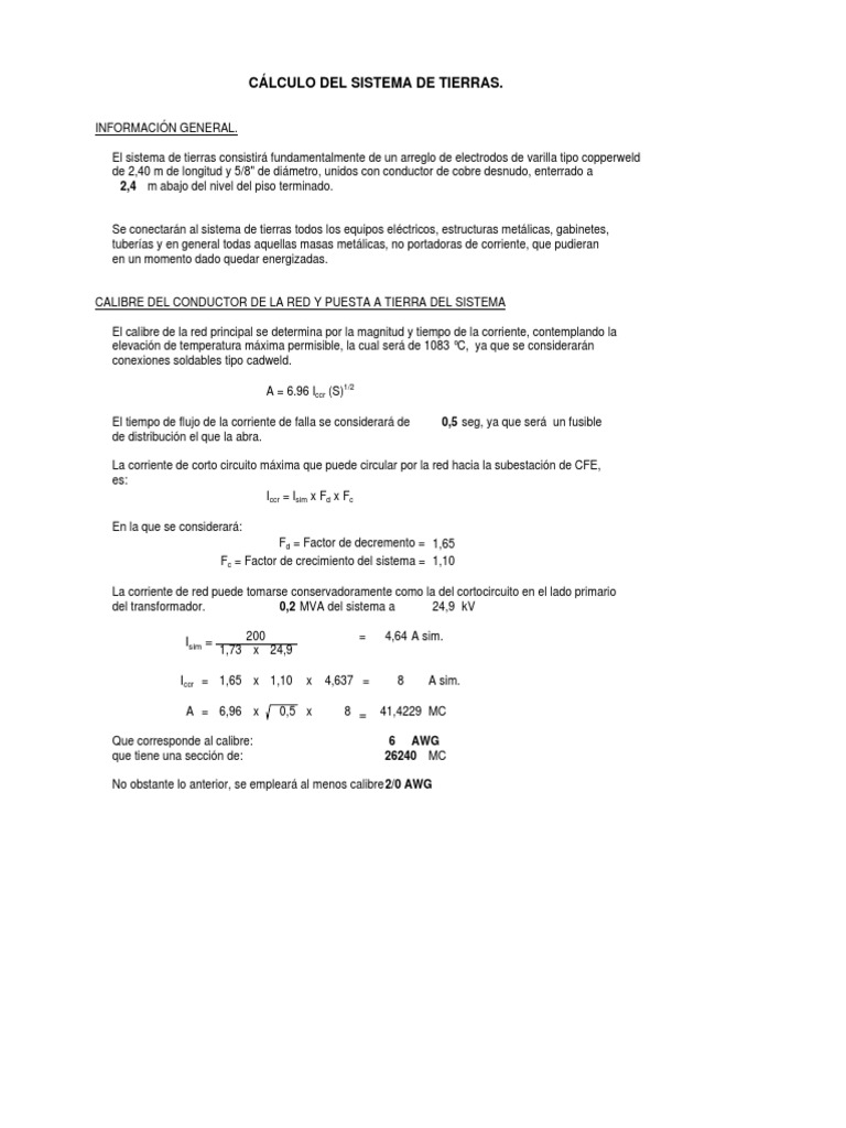 Calculo de Puesta A Tierra para Trafo | PDF | Transformador | Bienes manufacturados