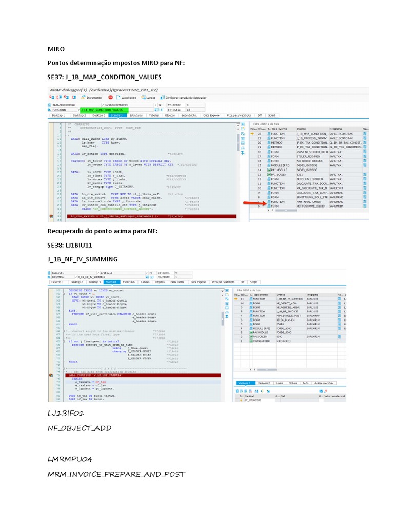 SAP MM Pontos Debug MIRO | PDF | Finanças e Administração de Capital