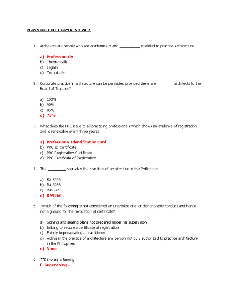Mapúa Exit Exam Reviewer Guide | PDF | Door | Architect