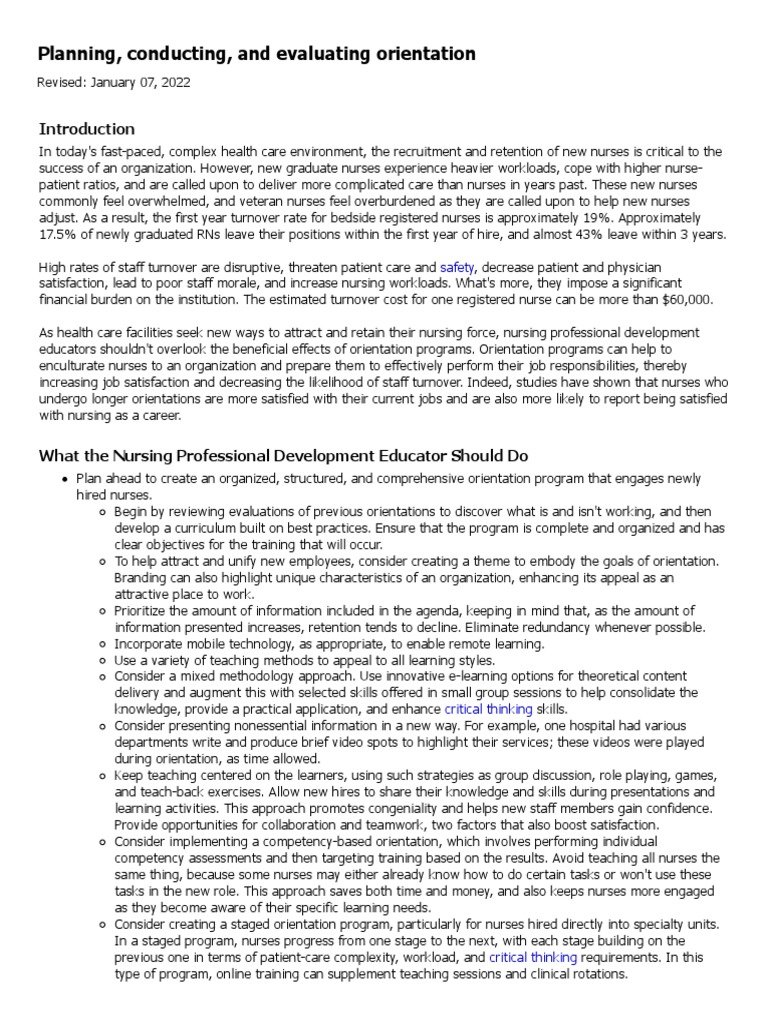 Clinical Education - Planning, Conducting, and Evaluating Orientation ...