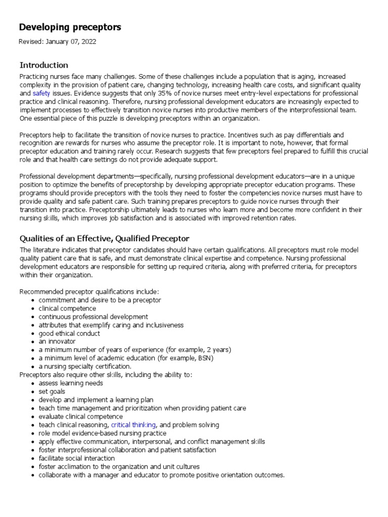 Clinical Education - Developing Preceptors | PDF Clinical Education - Developing Preceptors | PDF
