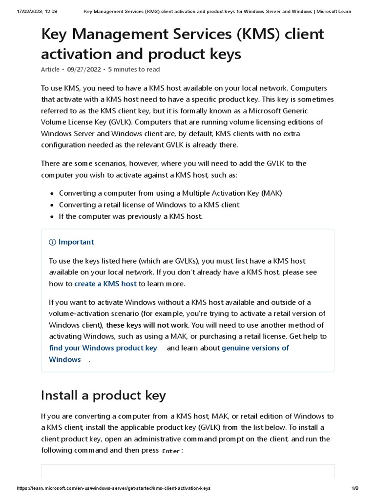 KMS Activation Keys for Windows Server | PDF | Microsoft Windows ...