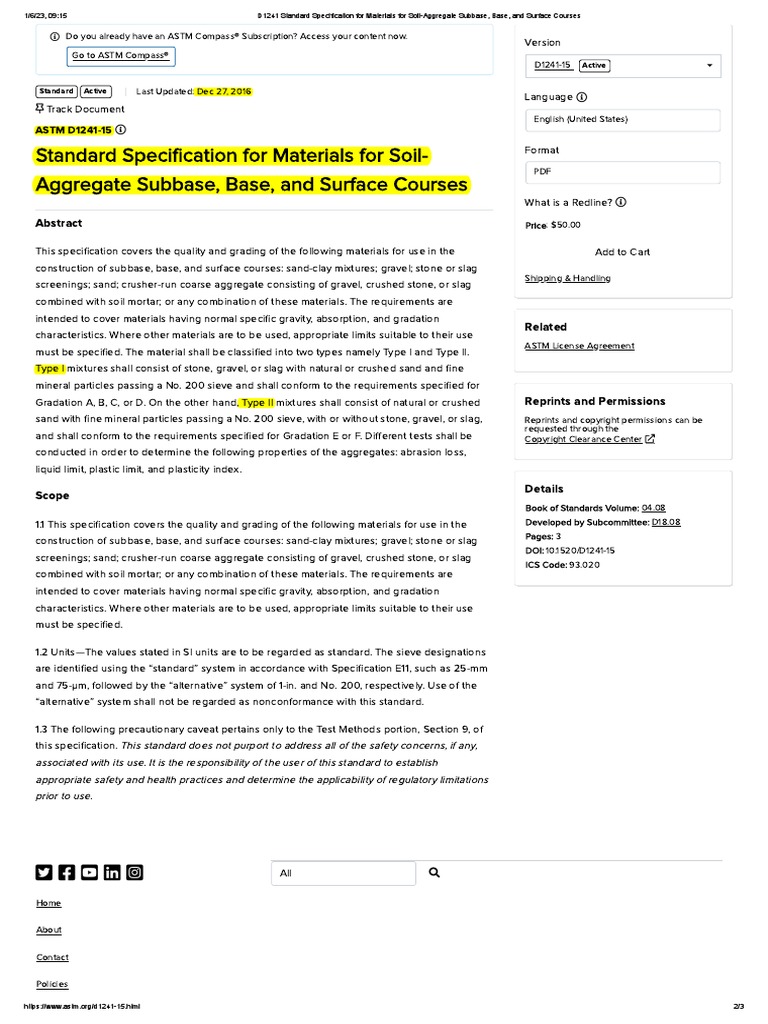 ASTM D1241-15 Standard Specification For Materials For Soil-Aggregate ...
