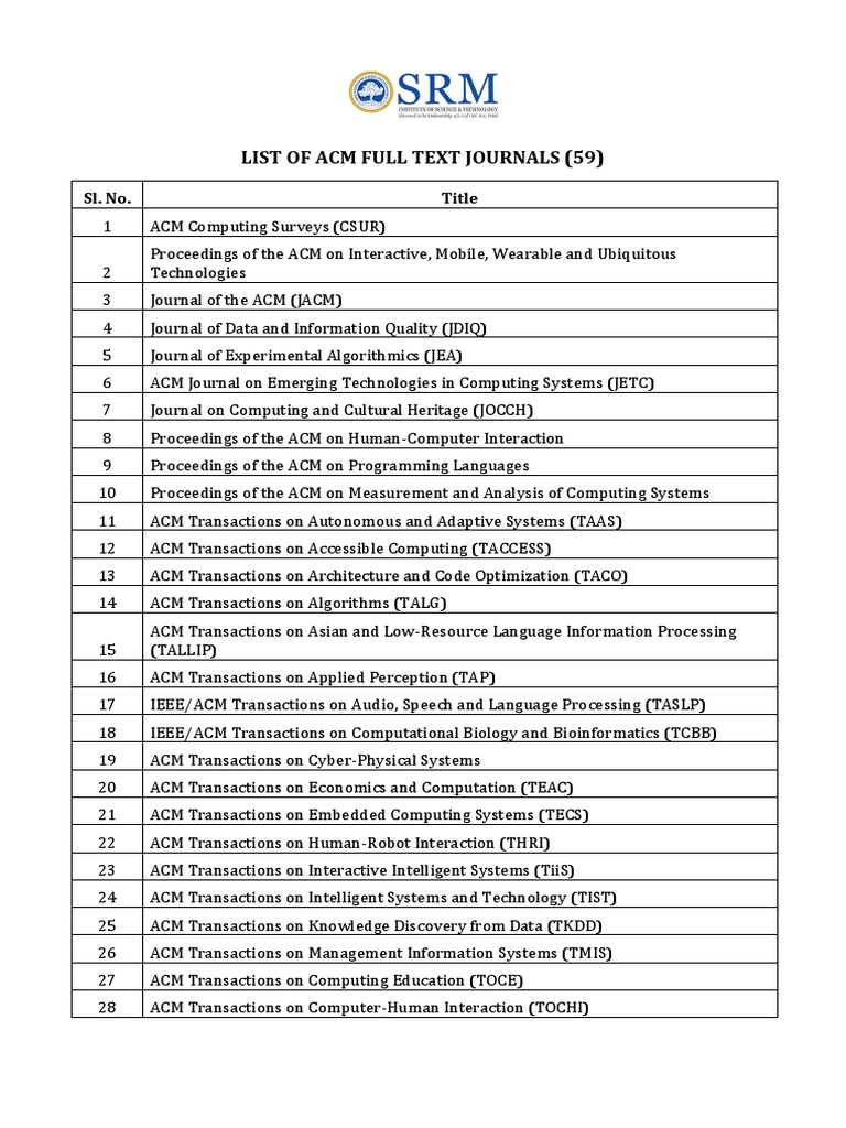 ACM Full Text Journals List | PDF | Computers