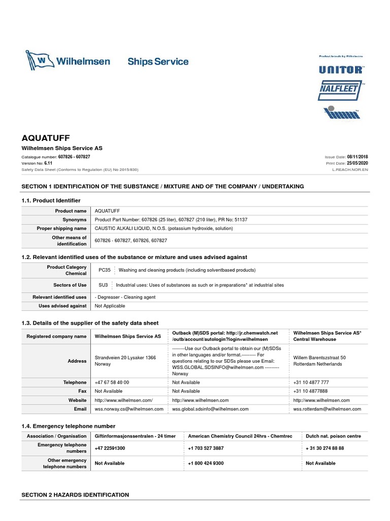 Aquatuff SDS EN | PDF | Toxicity | Firefighter