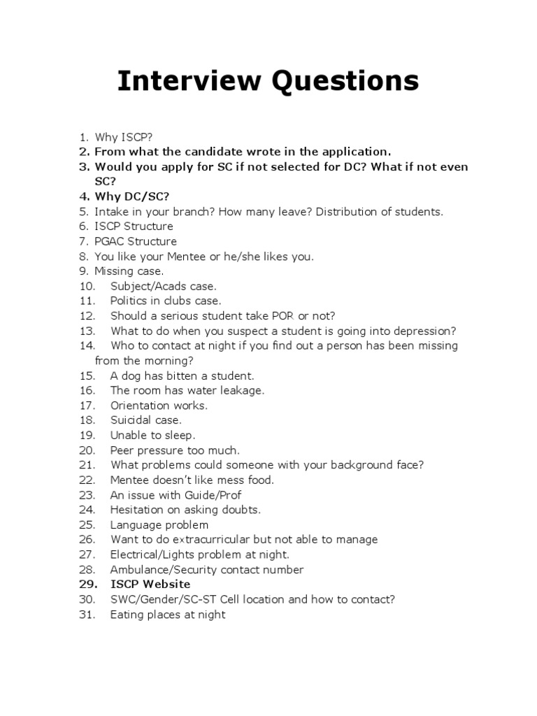 Interview Questions ISCP | PDF