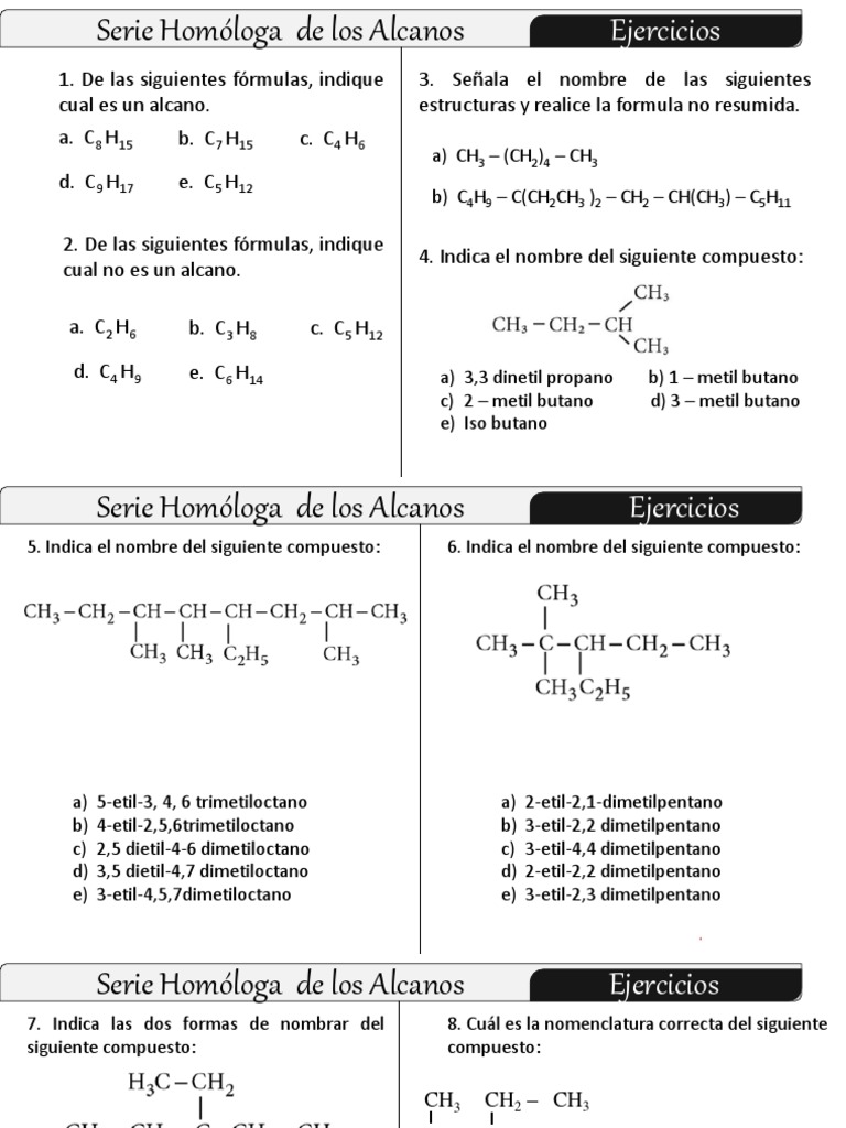 Ejercicios de Alcanos | PDF | Hidrocarburos | Química Orgánica