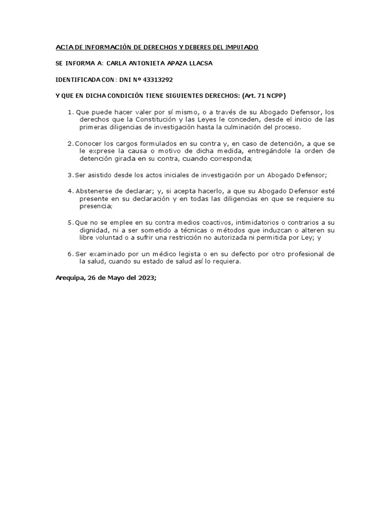 Modelo de Imputada | PDF | Derecho penal | Gobierno