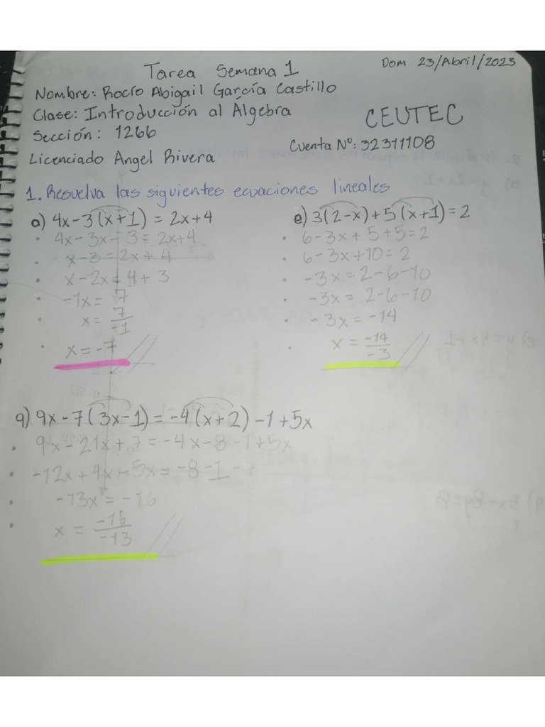 Tarea Introducción al Algebra - Semana 1 | PDF