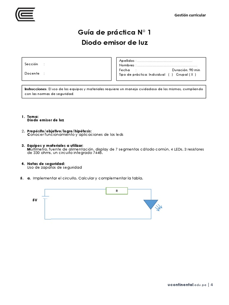 Guia Practica 01 | PDF | Diodo emisor de luz | Ingeniería Electrónica