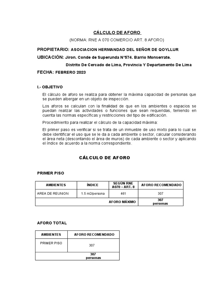 Cálculo de Aforo | PDF