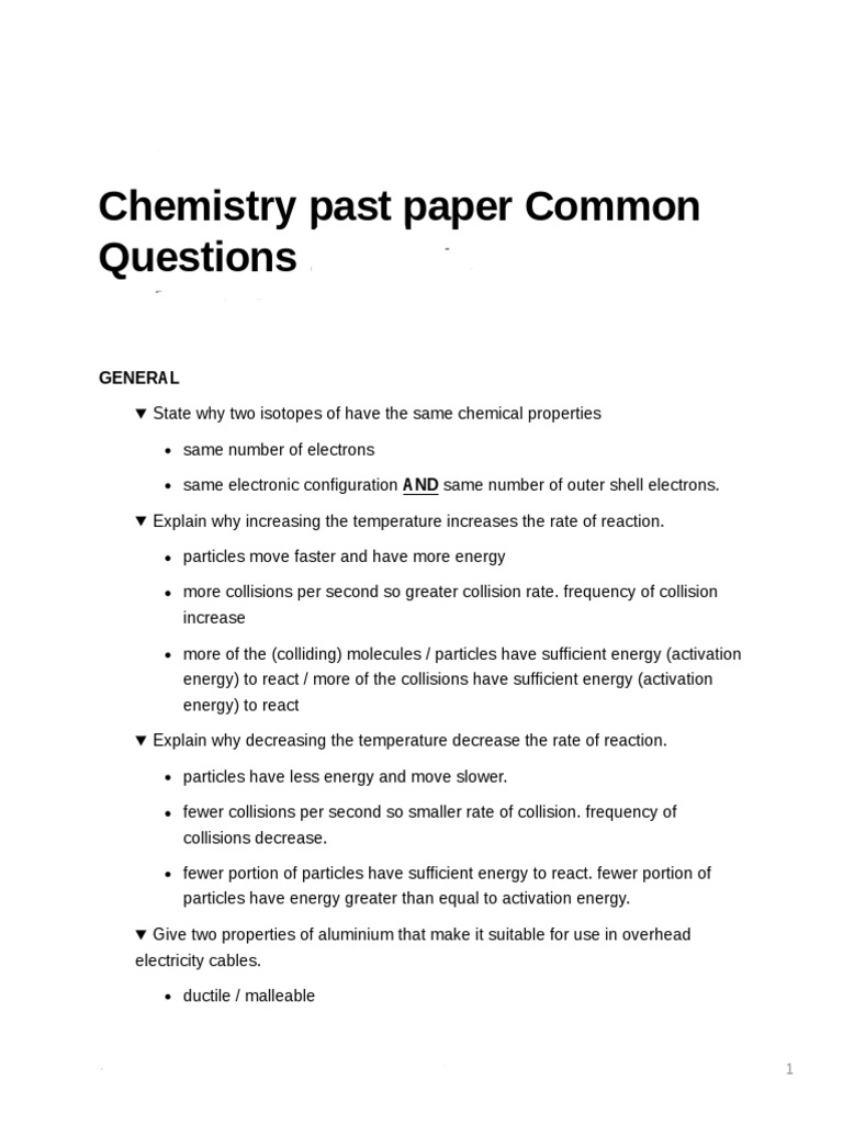Chemistry Past Paper Common Qestions | PDF | Chemical Reactions | Ionic Bonding