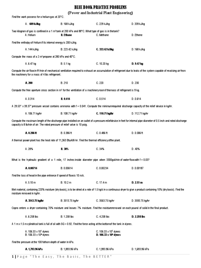 For Printing Blue Book Practice Problems WITH HEADER | PDF | Pump | Enthalpy