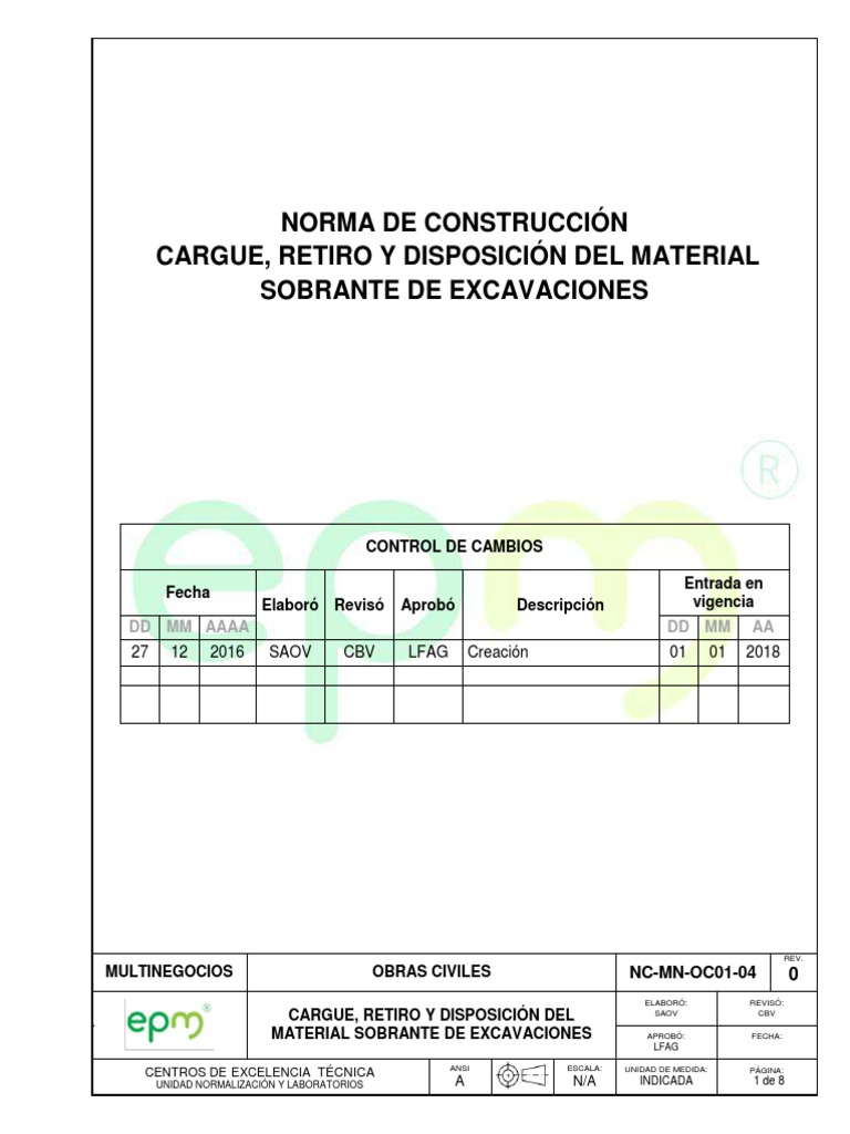 NC MN OC01 04 Cargue Retiro y Disposicon Del Material Sobrante de ...