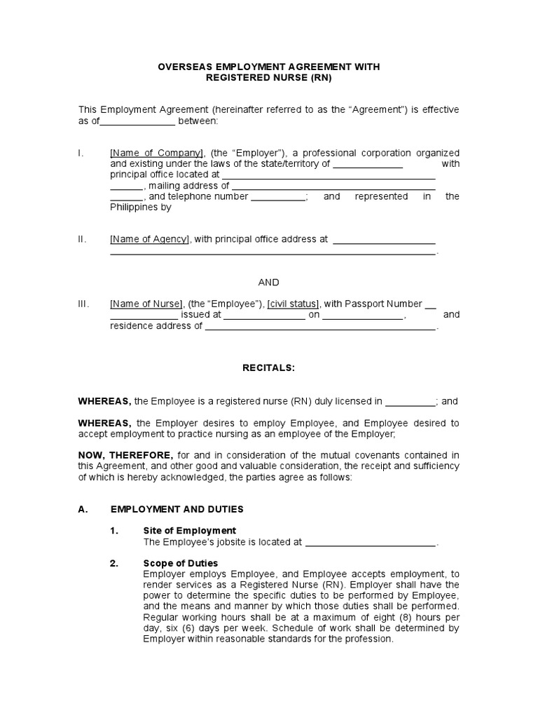Sample RN Employment Contract | PDF | Employment | Sick Leave