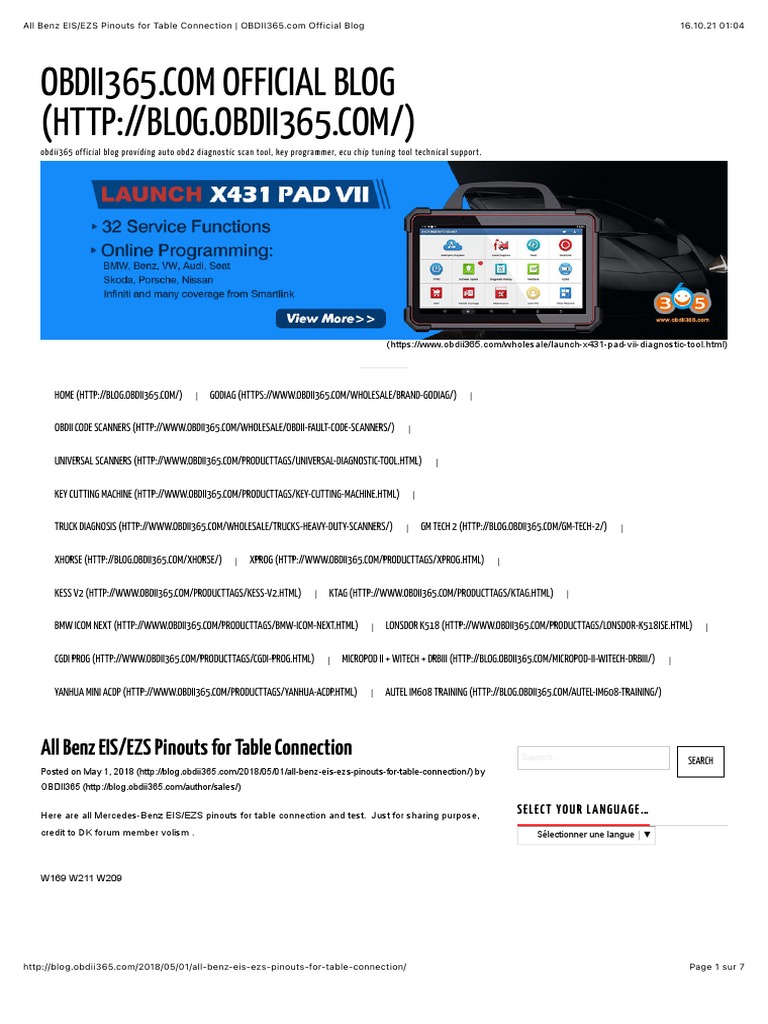 All Benz EIS:EZS Pinouts For Table Connection - OBDII365.com Official ...