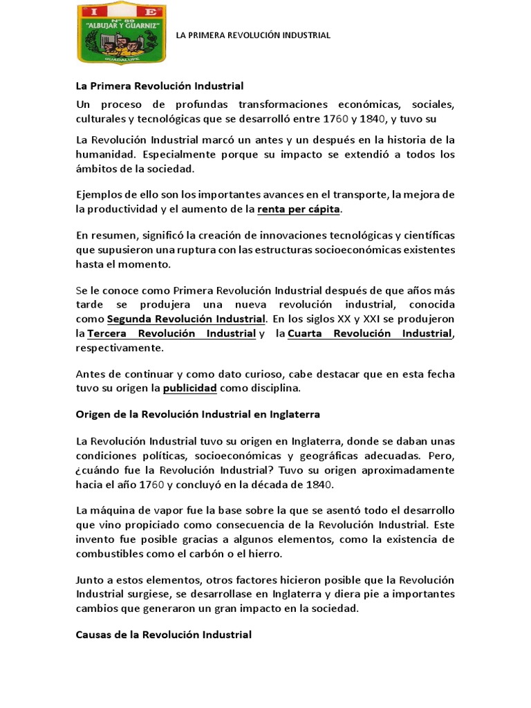 La Primera Revolución Industrial | PDF | Revolución industrial ...