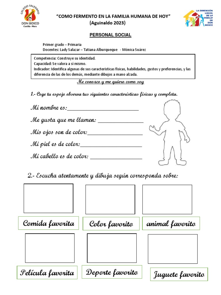 Ficha 01 Me Conozco y Me Quiero Como Soy | PDF