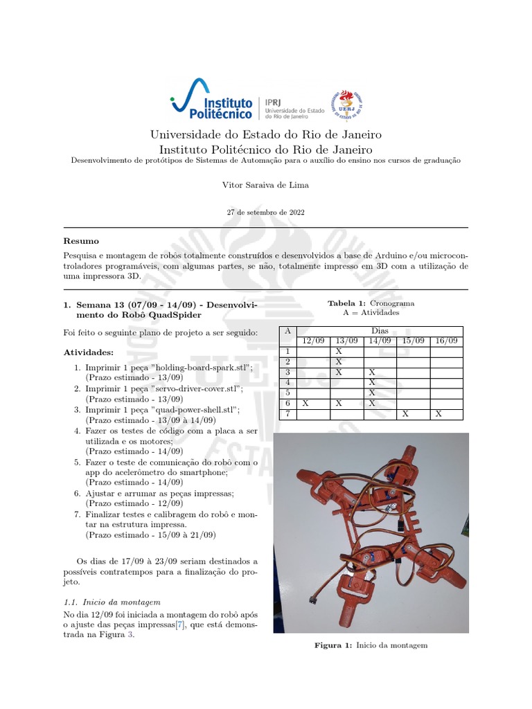 Relatorio - Projeto - 2022 - 1 - Cronograma | PDF | Robô | Robótica