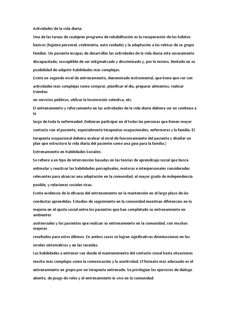 Actividades de La Vida Diaria | PDF