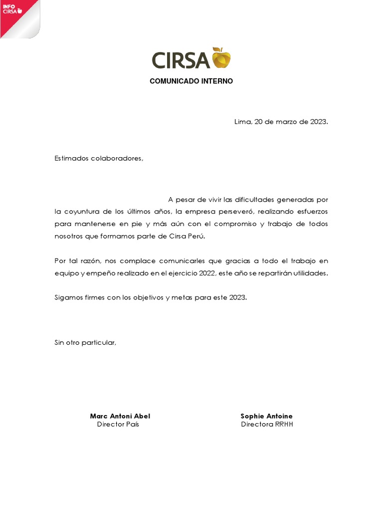 Comunicado - Utilidades Ejercicio 2022 | PDF