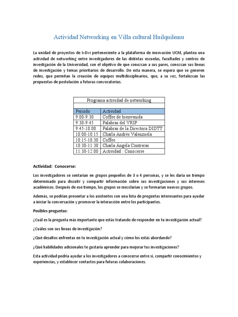 Programa Actividad de Networking | PDF