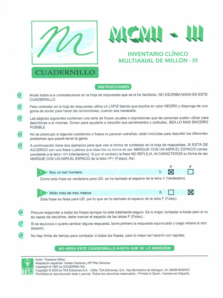 MILLON III - Cuadernillo Hoja de Respuestas Perfil | PDF
