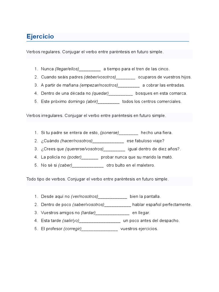 Conjugación de Verbos en Futuro Simple | PDF | Artes del Lenguaje y ...
