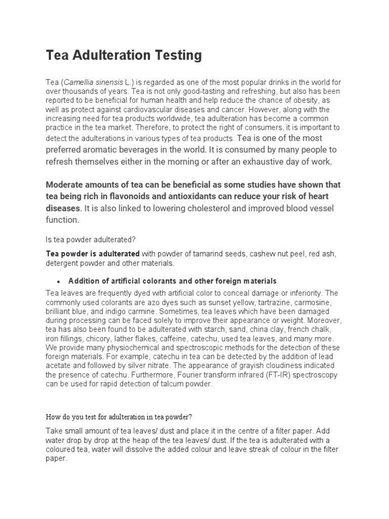 Tea Adulteration Testing | PDF | Tea | Drink