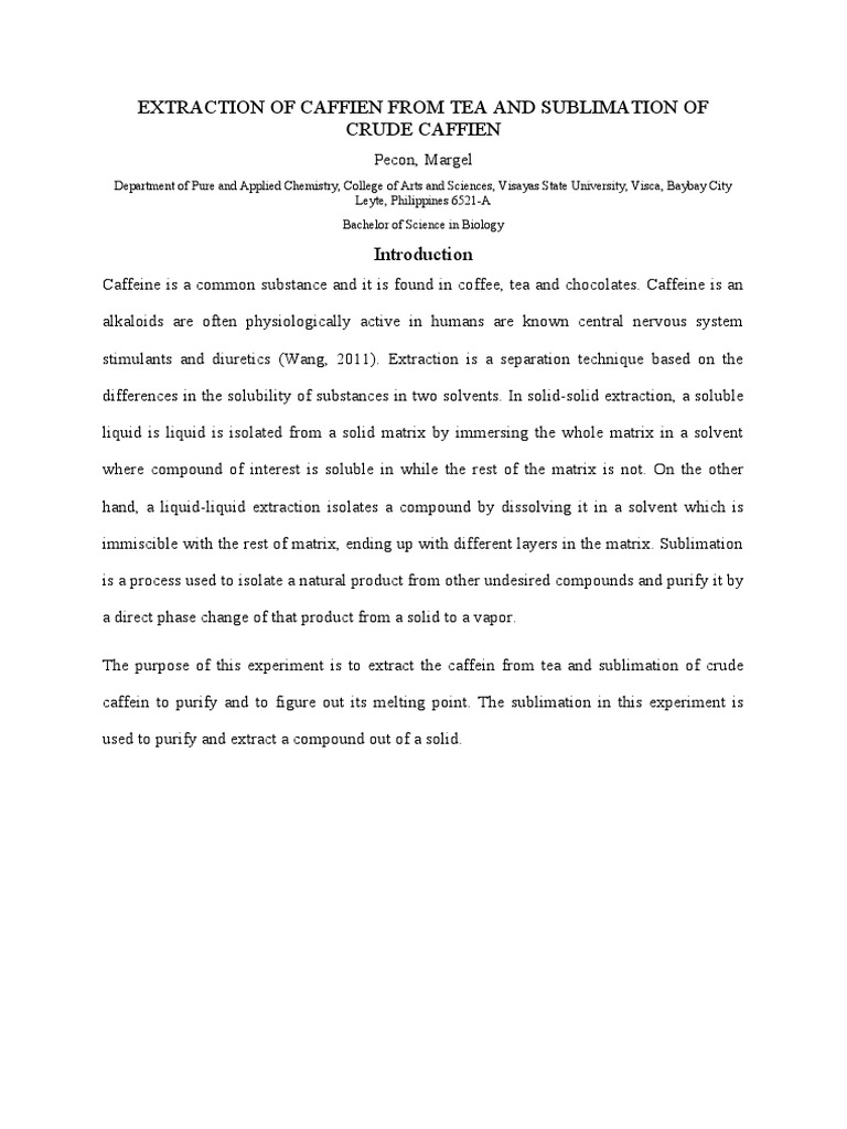 Caffeine Extraction and Sublimation Methods | PDF | Solubility | Water