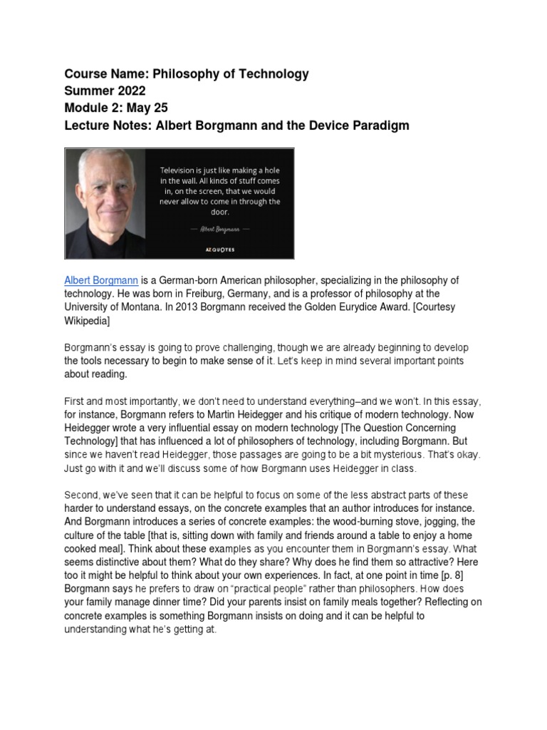 Borgmann's Device Paradigm Explained | PDF | Martin Heidegger ...