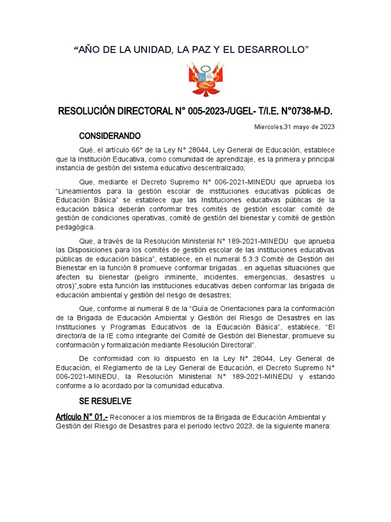 Rd. Conformación de Brigada Ea y GRD | PDF