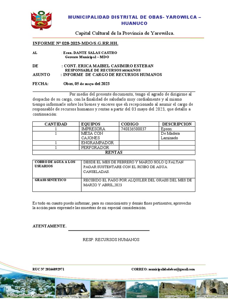 Informe de Cargo de Recursos | PDF