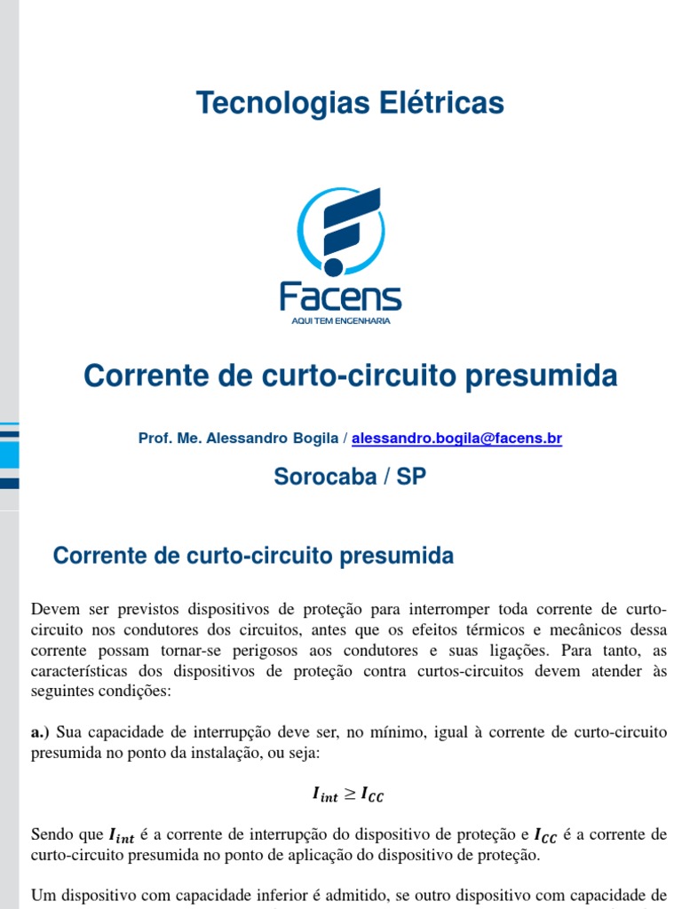 Corrente de Curto-Circuito Presumida | PDF | Corrente elétrica ...