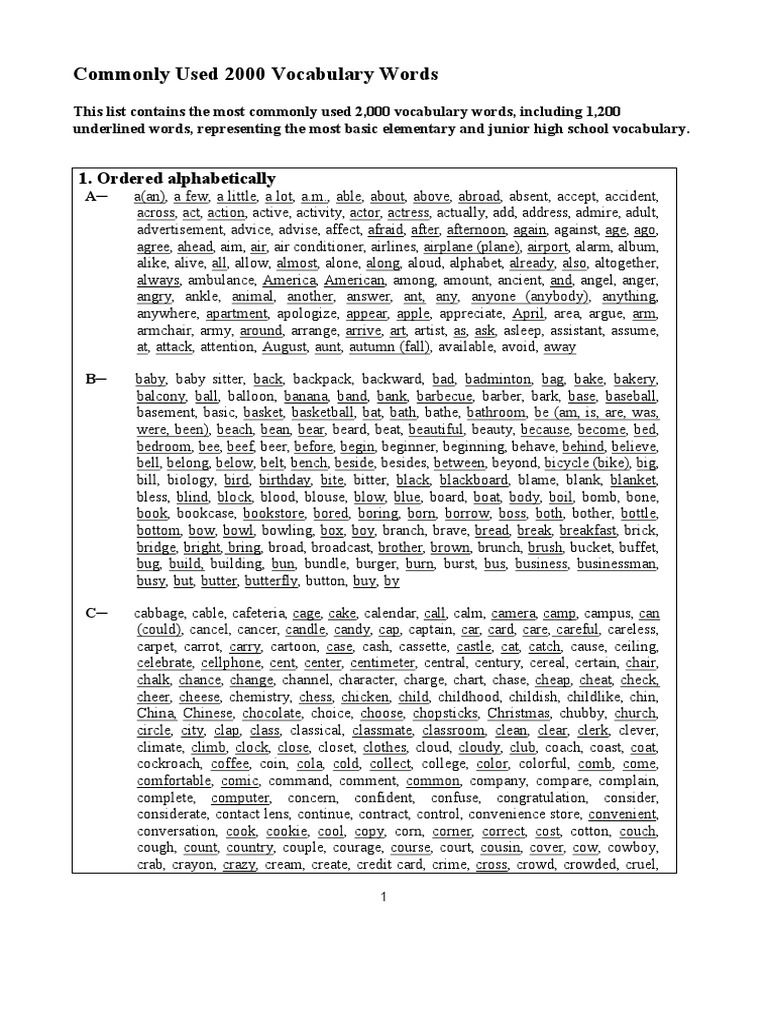 Common 2000 Words | PDF
