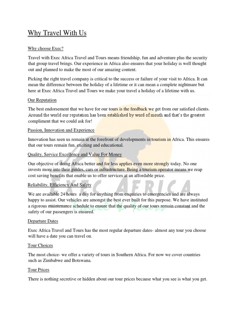 About Exec Africa Travel and Tours.. | PDF | Reliability Engineering ...