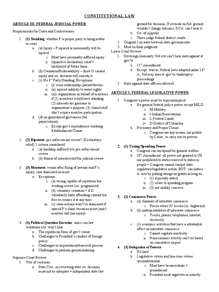 California Bar - Constitutional Law Outline | PDF | Standing (Law ...
