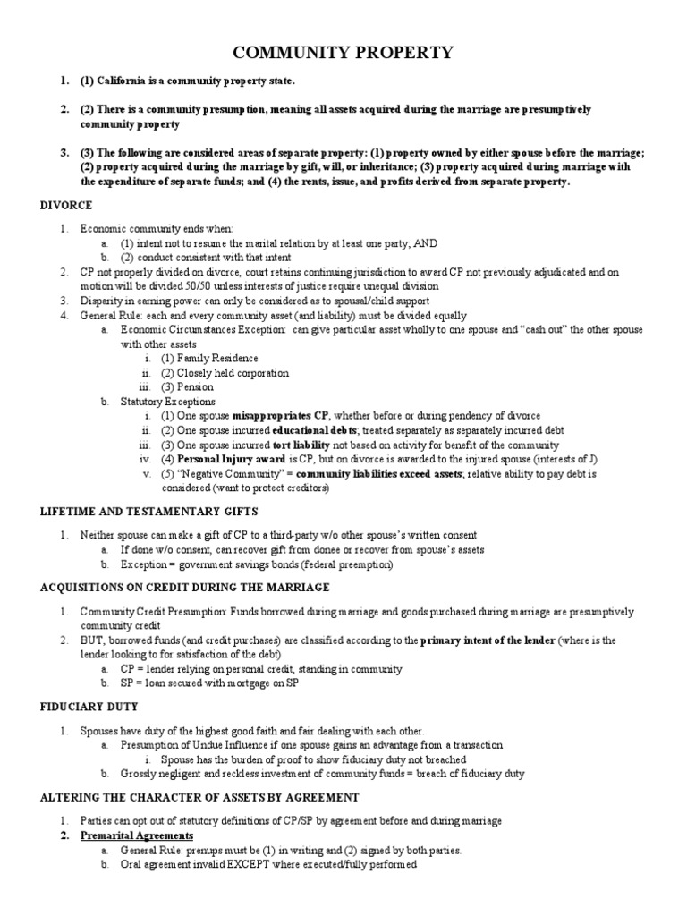California Bar - Community Property Outline | PDF | Employee Stock ...