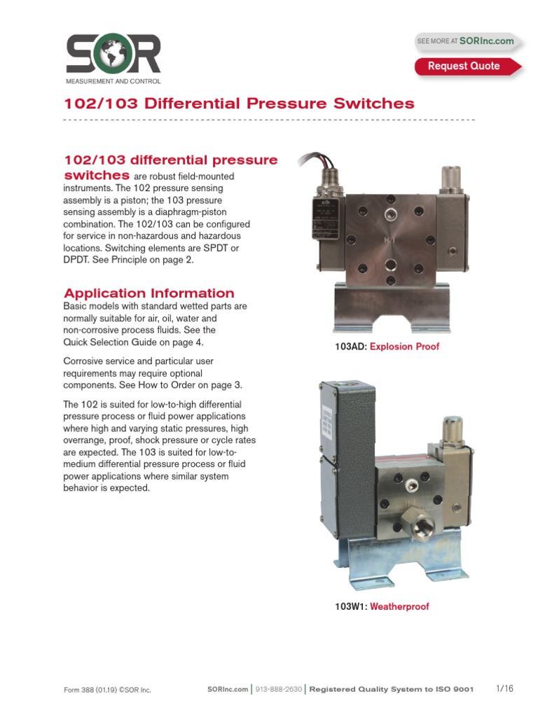 Hazardous Differential Pressure Switches | PDF | Switch | Pressure Measurement