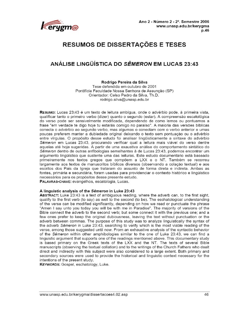 Análise Lingüística Do Sêmeron em Lucas 23 - 43 | PDF