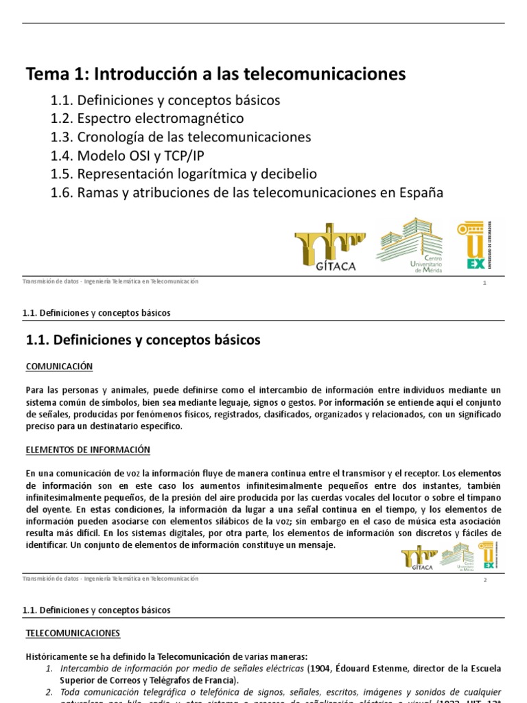 Tema 1 - Introducción A Las Telecomunicaciones | PDF | Decibel | Telecomunicaciones