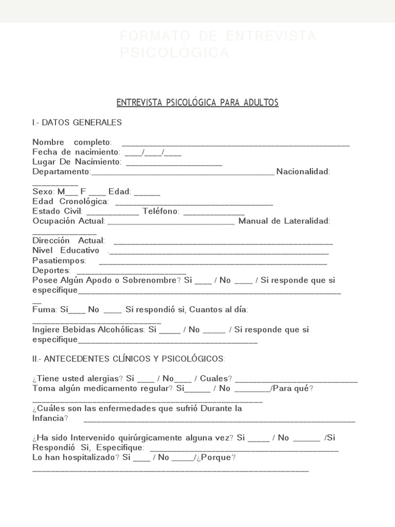 Formato Entrevista Psicologica | PDF