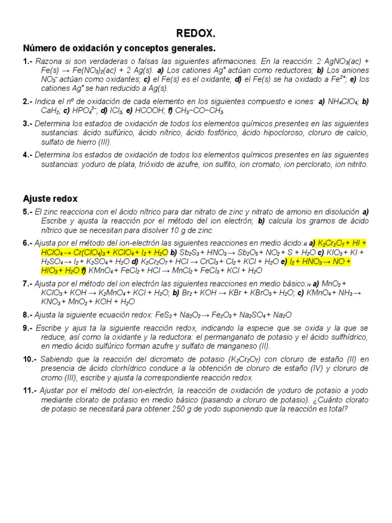 Ejercicios de Redox Con Respuestas | PDF | Redox | Ácido