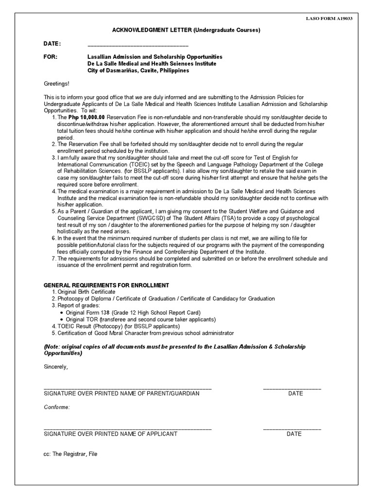 10 Acknowledgement Letter Undergraduate | PDF