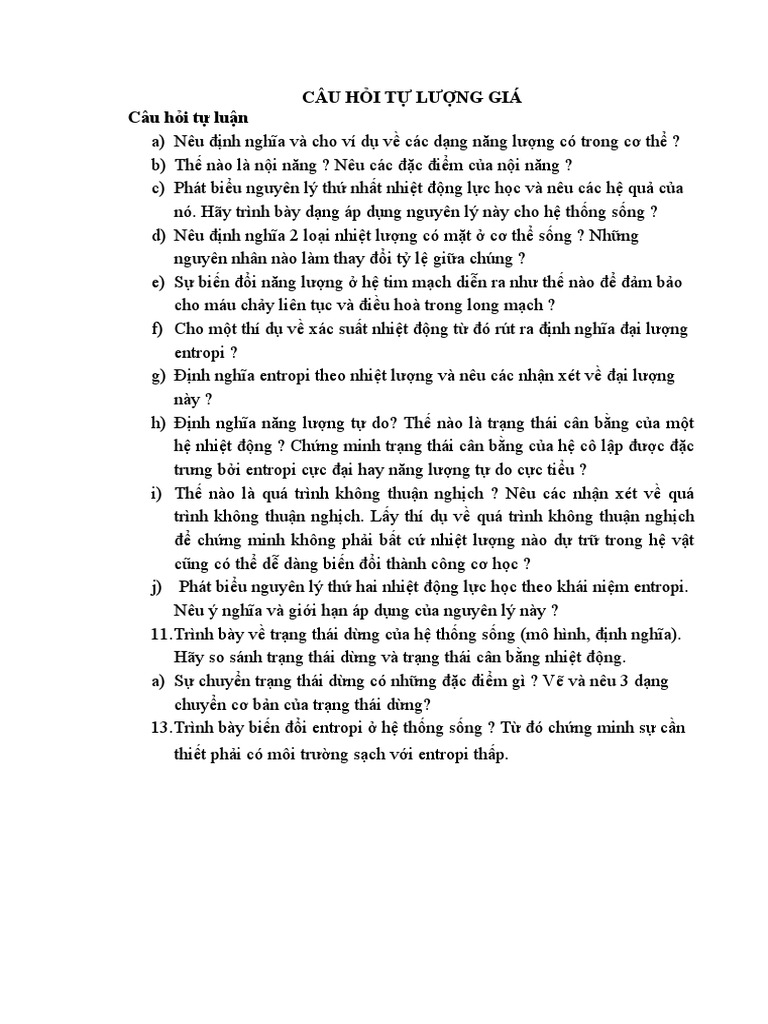 Tổng Hợp Câu Hỏi Lý Sinh Có Đáp Án | PDF